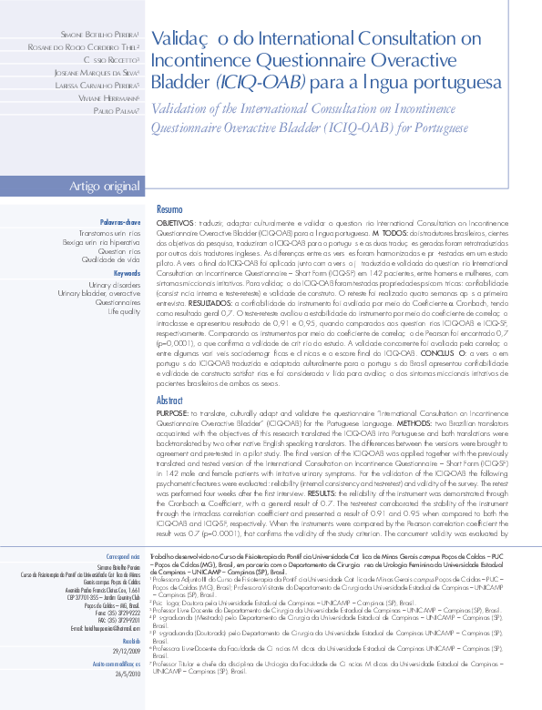 (PDF) Validação do International Consultation on Incontinence ...