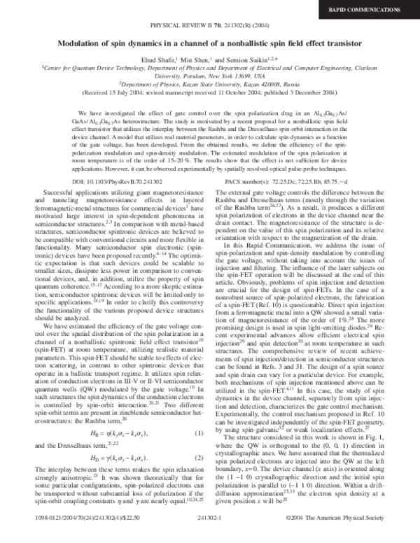 (PDF) Modulation of spin dynamics in a channel of a nonballistic spin ...