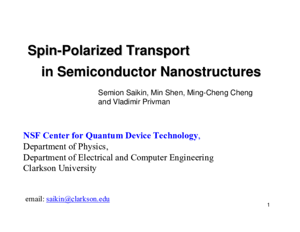 (PDF) Spin-polarized transport in semiconductor nanostructures