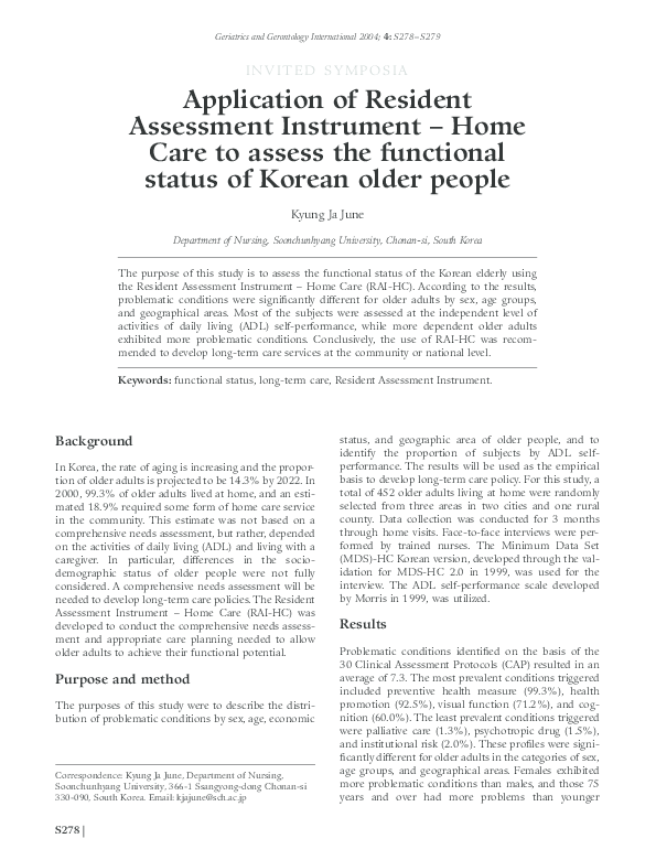 (PDF) Application of Resident Assessment Instrument - Home Care to ...