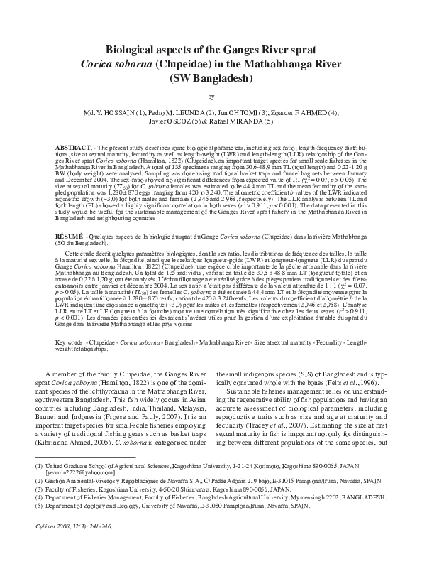(PDF) Biological aspects of the Ganges River sprat Corica soborna ...