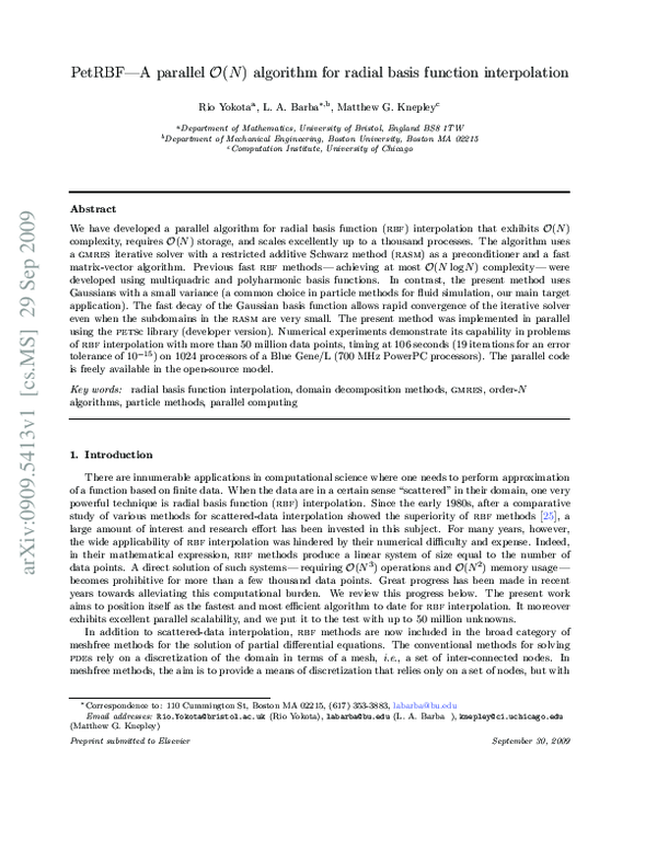 (PDF) PetRBF — A parallel O(N) algorithm for radial basis function interpolation with Gaussians