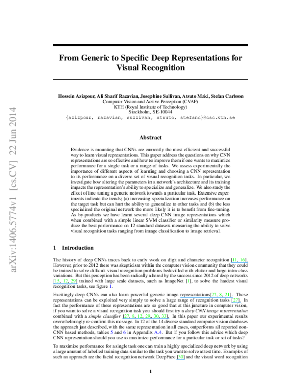 Pdf From Generic To Specific Deep Representations For Visual Recognition