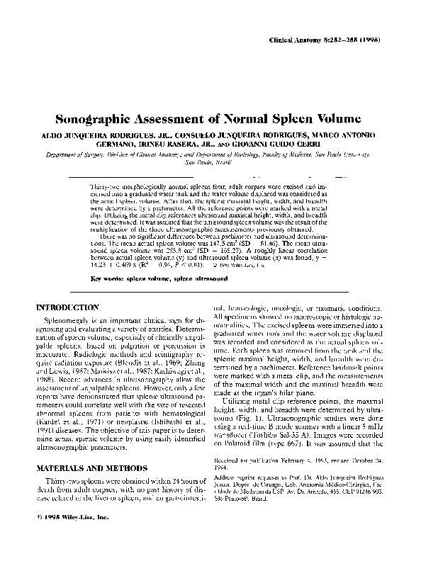 (PDF) Sonographic assessment of normal spleen volume