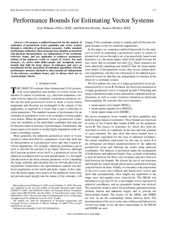 (PDF) Performance bounds for estimating vector systems
