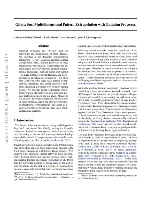 (PDF) GPatt: Fast Multidimensional Pattern Extrapolation with Gaussian Processes