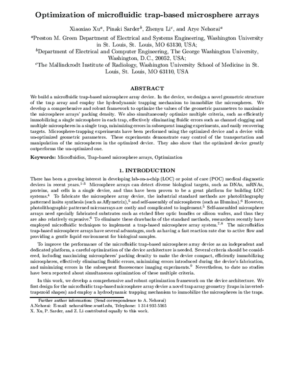 (PDF) Optimization of microfluidic trap-based microsphere arrays
