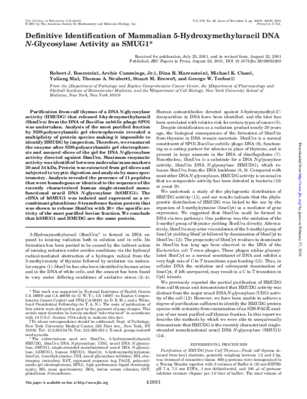 (PDF) Definitive Identification of Mammalian 5-Hydroxymethyluracil DNA ...