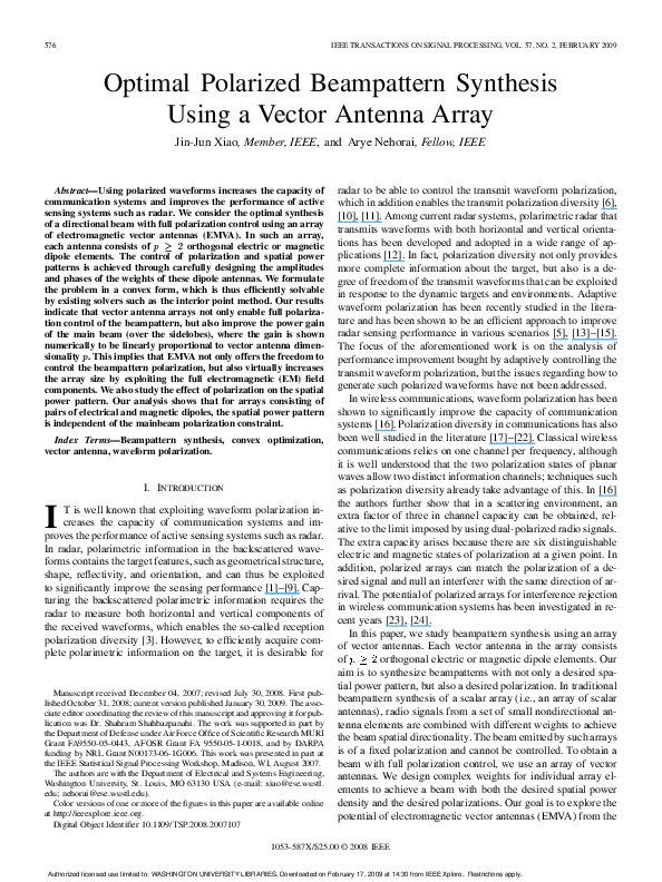 Pdf Optimal Beampattern Synthesis With Vector Antennas 