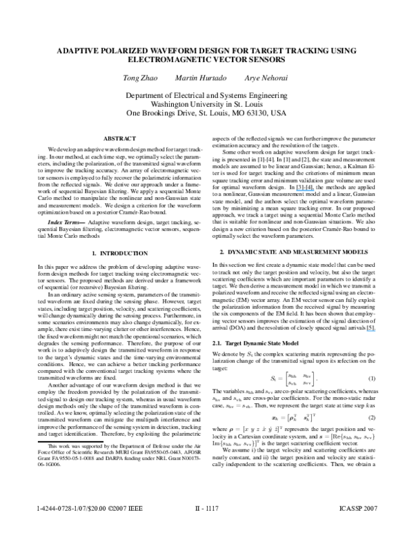 Pdf Adaptive Polarized Waveform Design For Target Tracking Based On Sequential Bayesian Inference