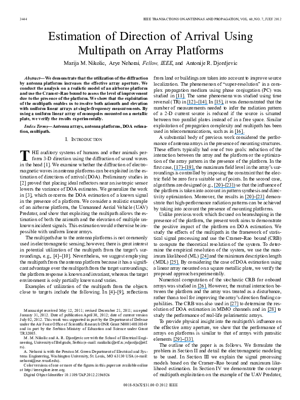 Pdf Estimation Of Direction Of Arrival Using Multipath On Array Platforms