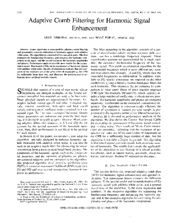 (PDF) Adaptive comb filtering for harmonic signal enhancement