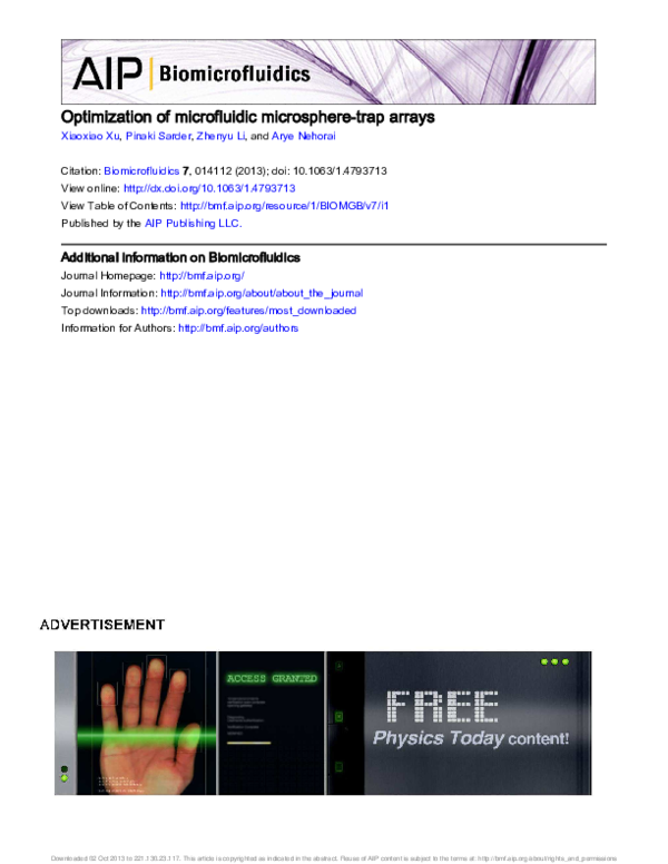 (PDF) Optimization of microfluidic microsphere-trap arrays