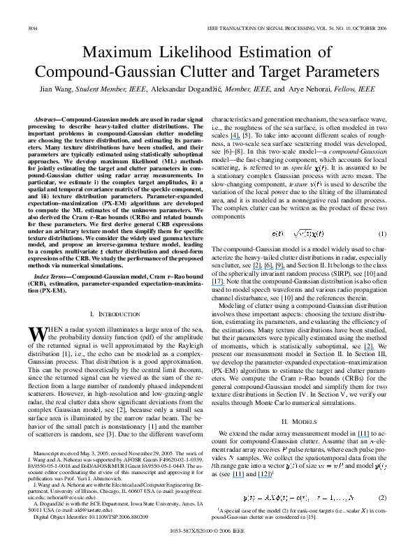 Pdf Maximum Likelihood Estimation Of Compound Gaussian Clutter And