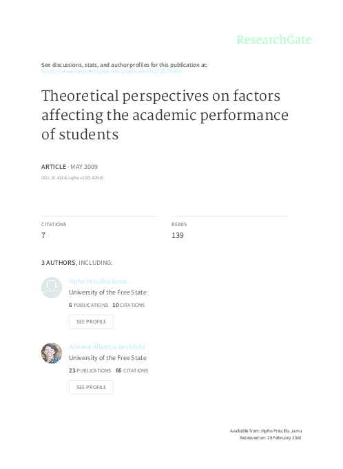 (PDF) Theoretical perspectives on factors affecting the academic ...
