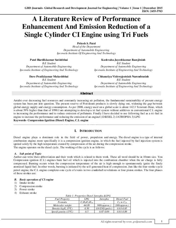 (PDF) A Literature Review of Performance Enhancement And Emission ...