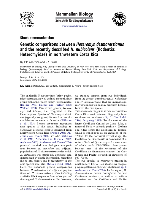 (PDF) Genetic comparisons between Heteromys desmarestianus and the ...