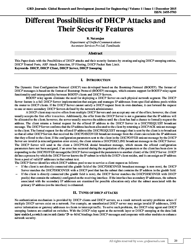 Pdf Different Possibilities Of Dhcp Attacks And Their Security Features