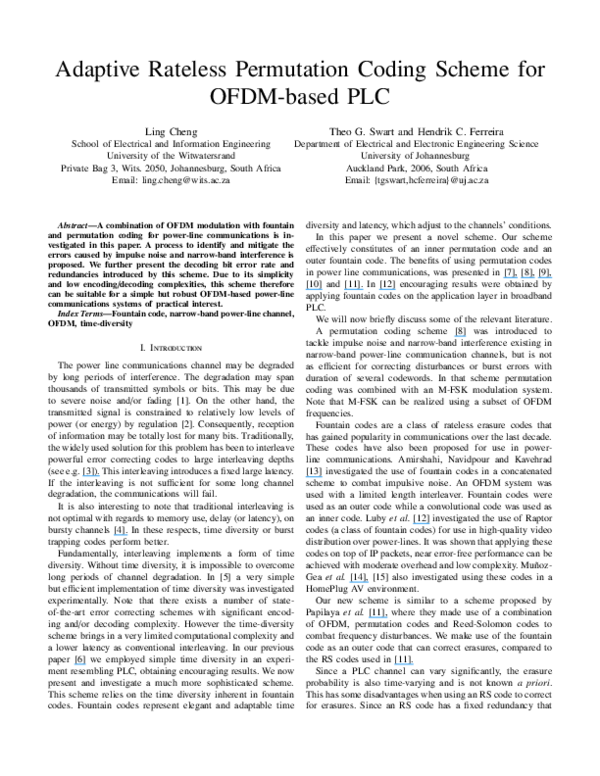 (PDF) Adaptive rateless permutation coding scheme for OFDM-based PLC