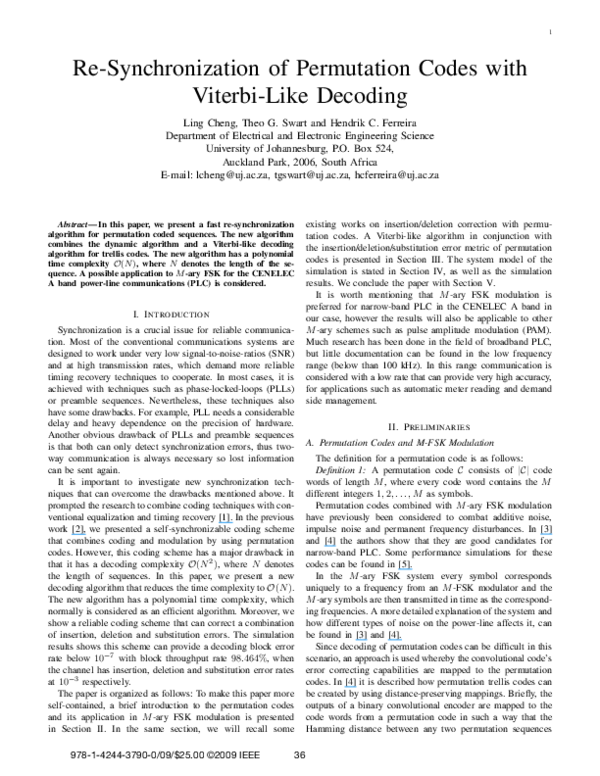 (PDF) Re-synchronization of permutation codes with Viterbi-like decoding
