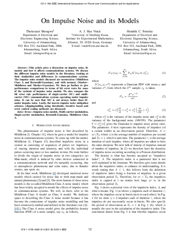 (PDF) On impulse noise and its models