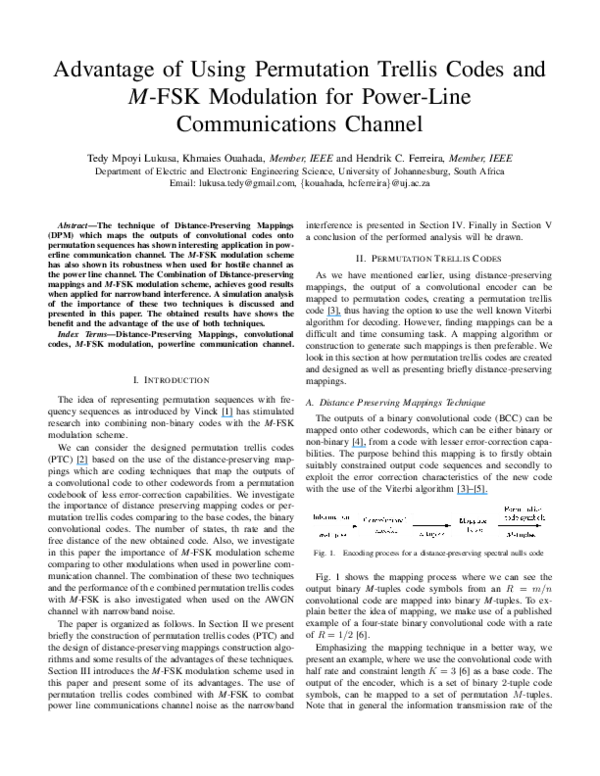 (PDF) Advantage of using permutation trellis codes and M-FSK modulation for power-line ...