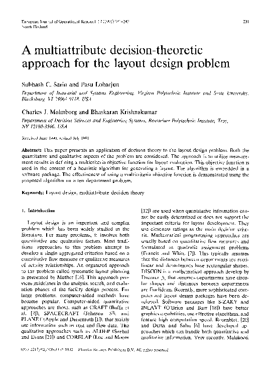 (PDF) A multiattribute decision-theoretic approach for the layout design problem