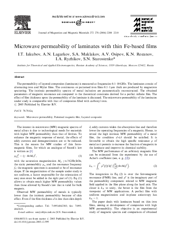 (PDF) Microwave permeability of laminates with thin Fe-based films