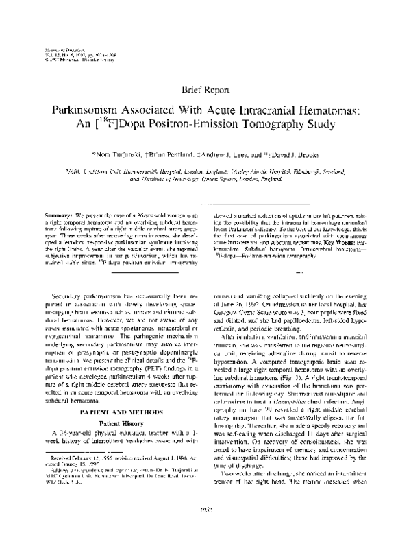 (PDF) Parkinsonism associated with acute intracranial hematomas: An ...