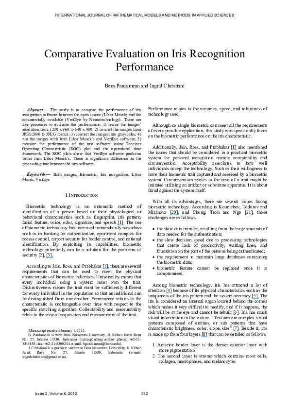 (PDF) Comparative Evaluation on Iris Recognition Performance