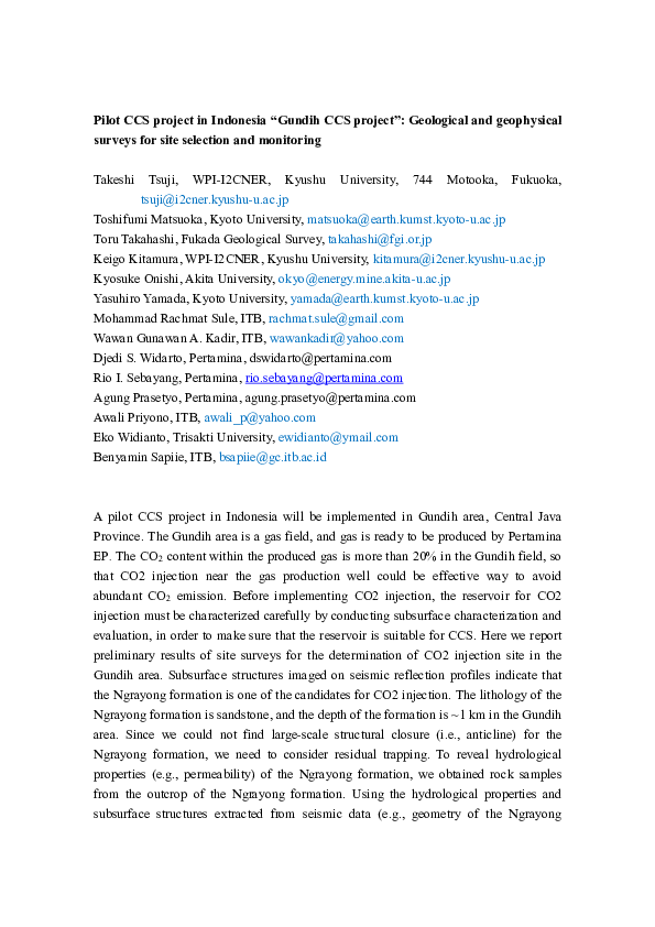 (PDF) Pilot CCS project in Indonesia" Gundih CCS project": Geological ...