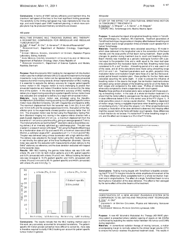 (PDF) 463 poster REAL-TIME DYNAMIC MLC TRACKING DURING ARC THERAPY: A DOSIMETRIC COMPARISON FOR ...