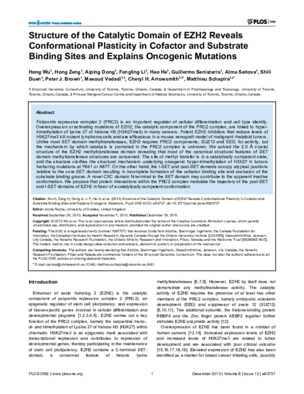 (PDF) EZH2 Catalytic Domain Structure and Function