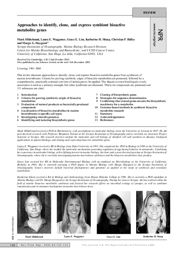 (PDF) Approaches to identify, clone, and express symbiont bioactive ...