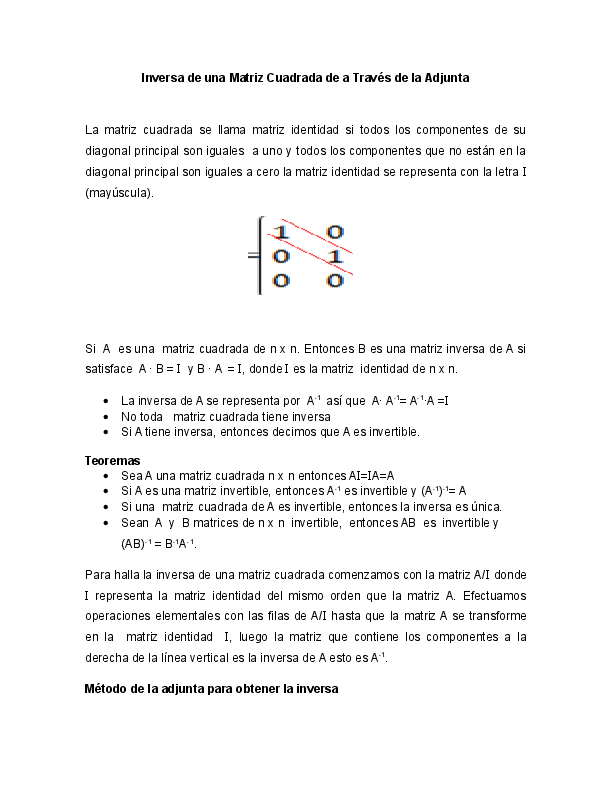 (DOC) Inversa de una Matriz Cuadrada a Través de la Adjunta