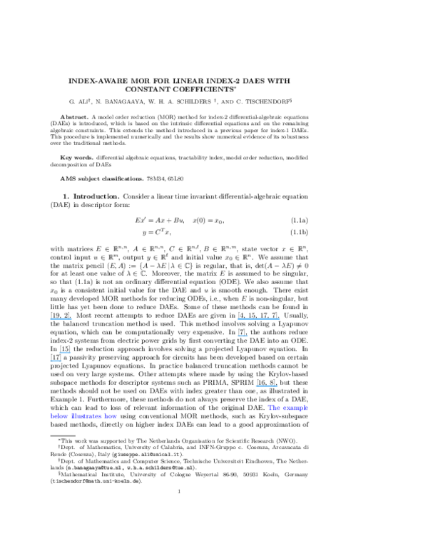 Pdf Index Aware Model Order Reduction For Linear Index 2 Daes With