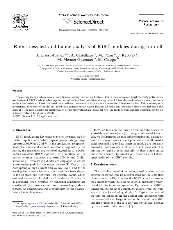 (PDF) Robustness test and failure analysis of IGBT modules during turn-off
