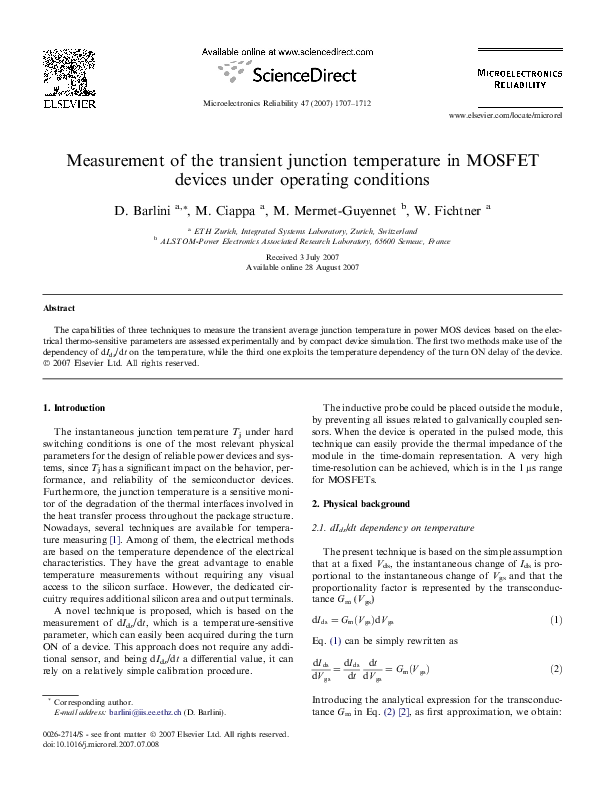 (PDF) Measurement of the transient junction temperature in MOSFET ...