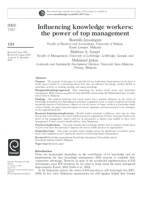 (PDF) Knowledge management practices and performance: are they truly linked?†