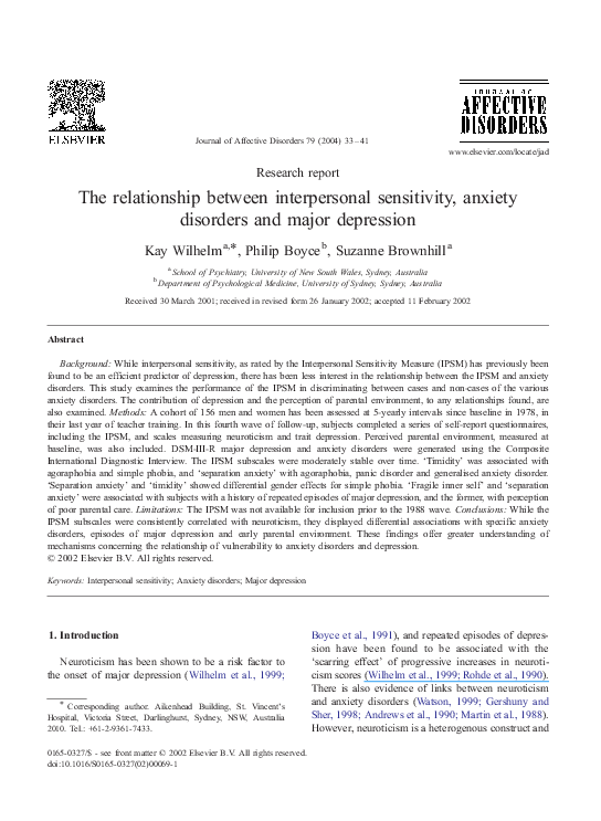(PDF) Interpersonal Sensitivity and the One-year Outcome of a ...