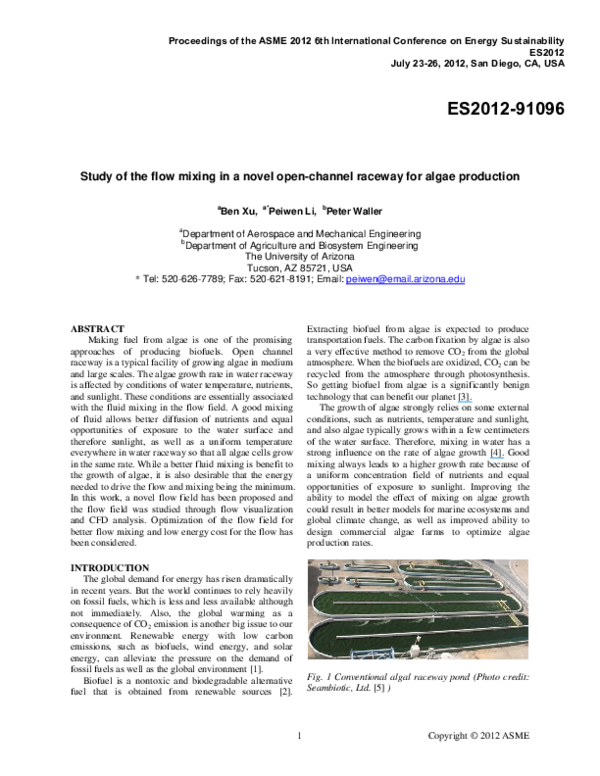 (PDF) Study of the Flow Mixing in a Novel Open-Channel Raceway for Algae Production