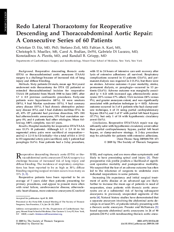 (PDF) Redo Lateral Thoracotomy for Reoperative Descending and ...