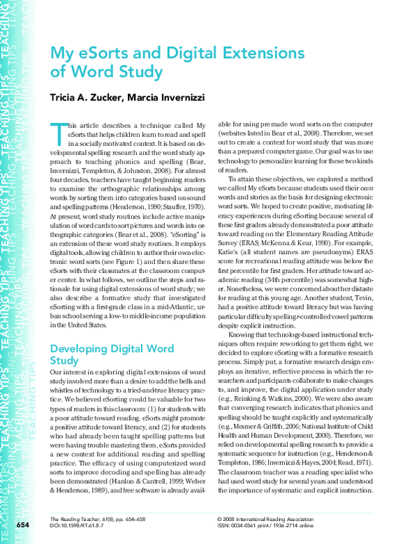 (PDF) My eSorts and Digital Extensions of Word Study