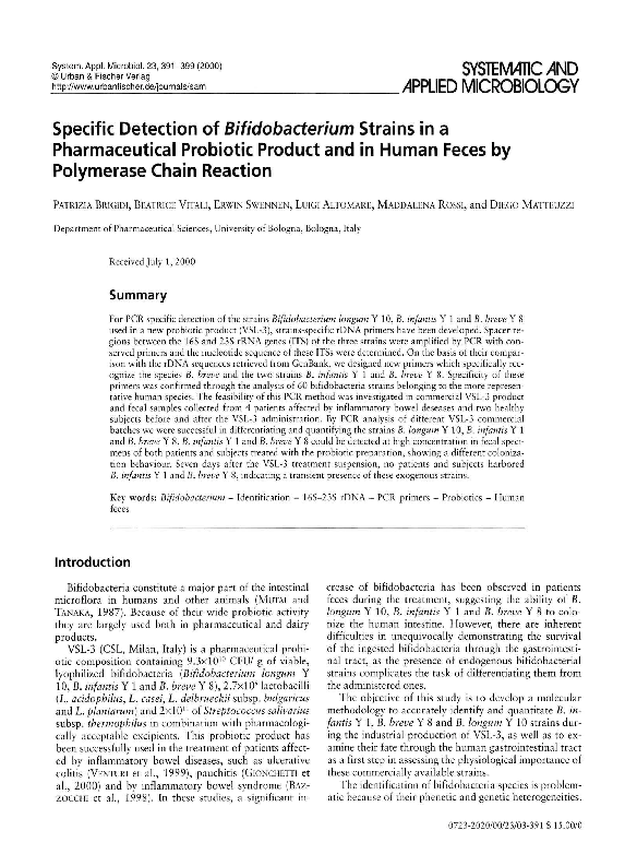 (PDF) Specific Detection of Bifidobacterium Strains in a Pharmaceutical Probiotic Product and in ...