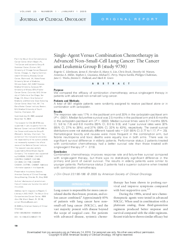 (PDF) Single Agent Versus Combination Chemotherapy