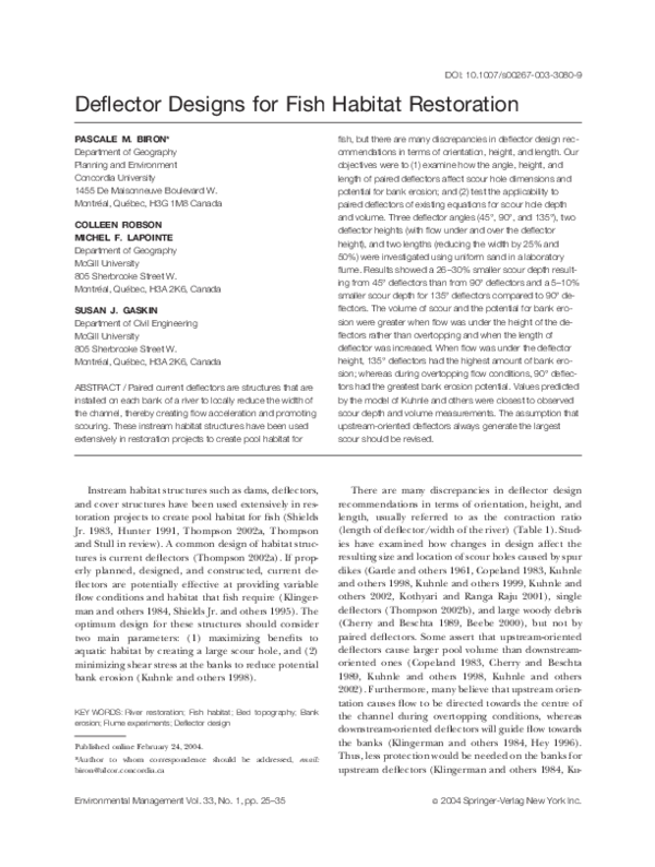 (PDF) Deflector Designs for Fish Habitat Restoration