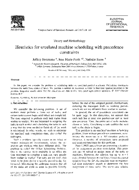 (PDF) Heuristics for unrelated machine scheduling with precedence constraints