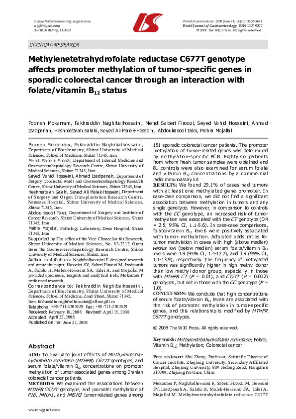 (PDF) Methylenetetrahydrofolate reductase C677T gene polymorphism in osteosarcoma and ...