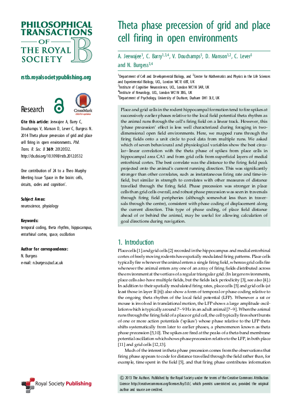 (PDF) Theta phase precession of grid and place cell firing in open environments