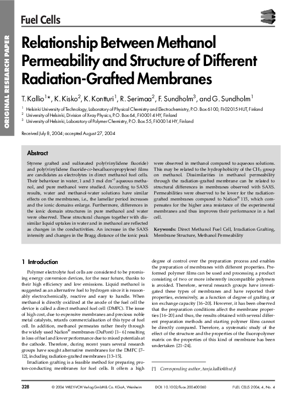 (PDF) Relationship Between Methanol Permeability and Structure of ...